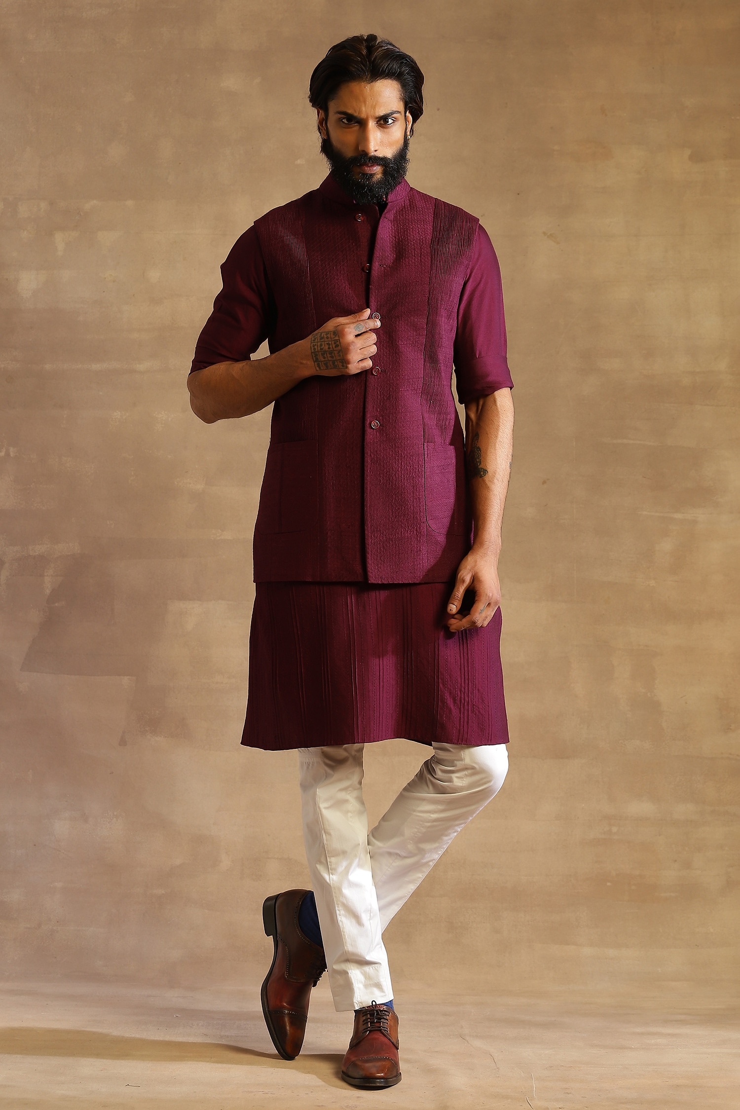 Buy Raghavendra Rathore Jodhpur Purple Silk Textured Waistcoat Online ...