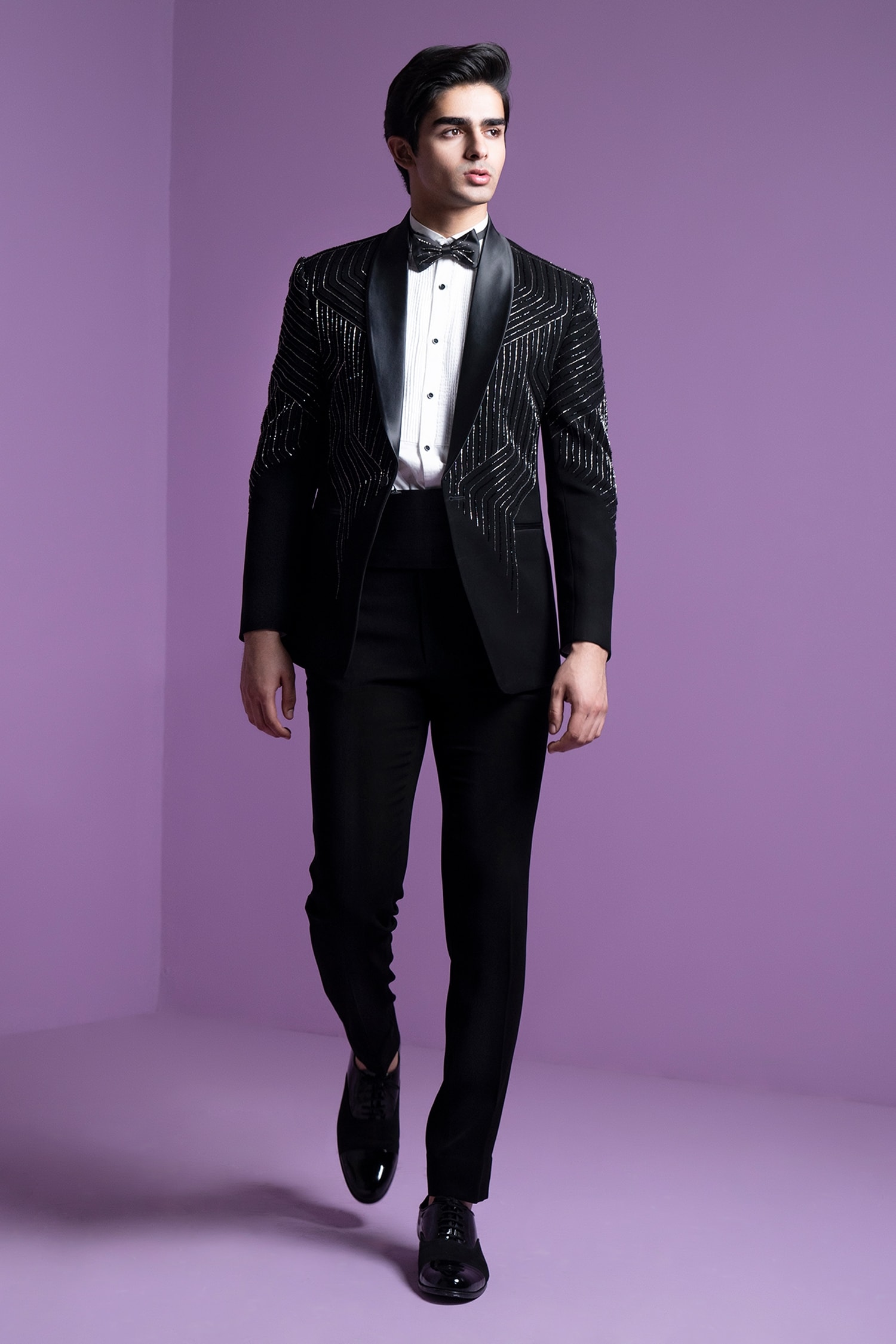 Buy Black Italian Suiting Fabric Hand Embroidered Cut Dana Ray Tuxedo Trouser Set For Men by ...