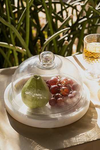 Buy Kaksh Studio Glass Dome And Marble Base Cake Cloche Online | Aza ...