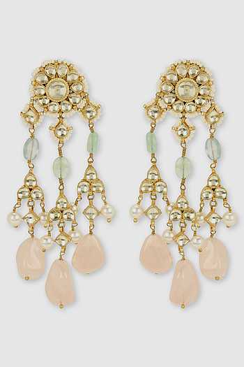 Buy Gold Plated Shell Pearls Flower Polki Earrings by Heer-House Of ...