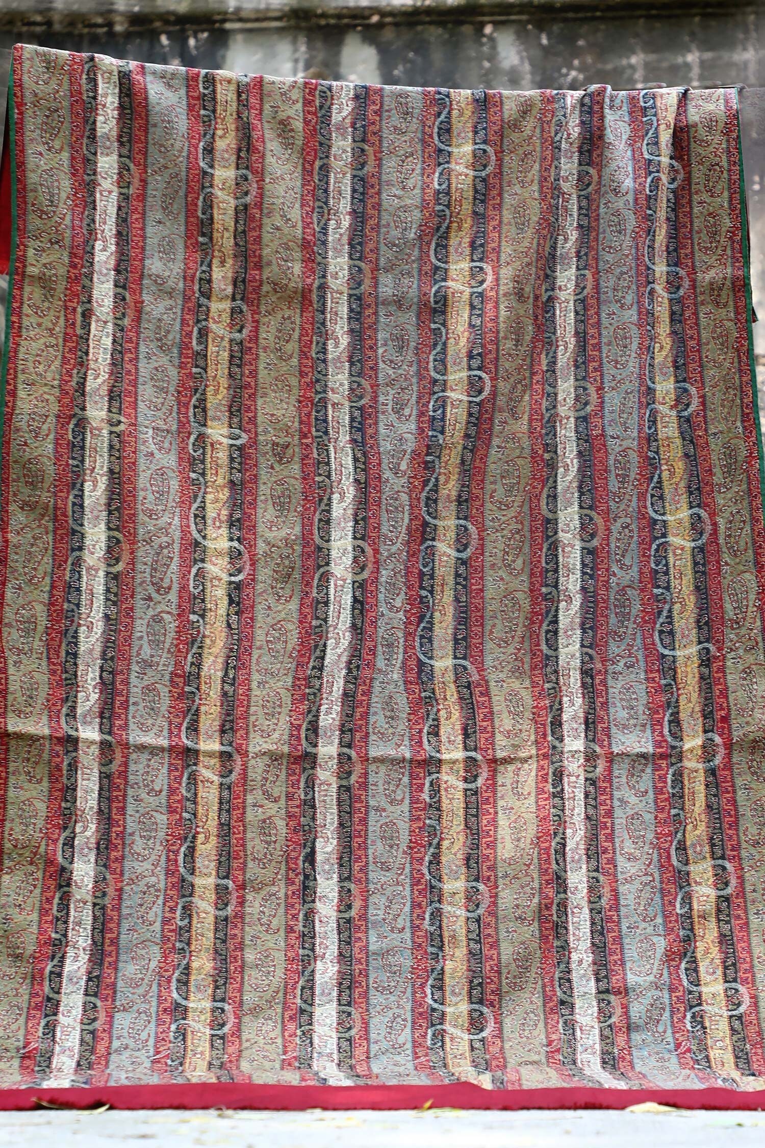 Buy Multi Color Hand Embroidery Handwoven Pashmina Stripe Pattern Shawl ...