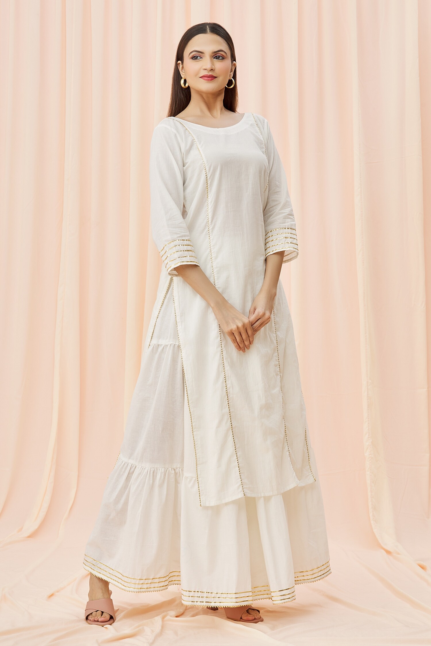 Buy Samyukta Singhania Off White Cotton Princess-cut Kurta And Skirt ...