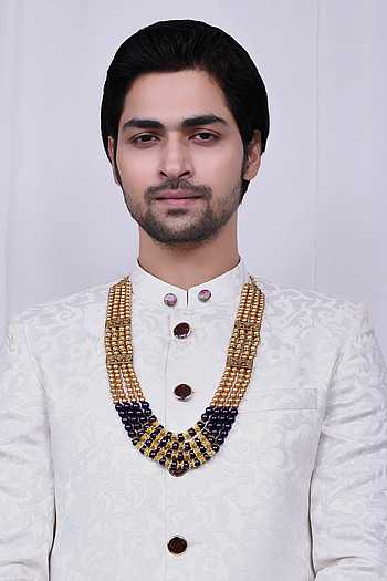 Buy Blue Bead And Stone Contrast Multi-layered Mala by Aryavir Malhotra ...