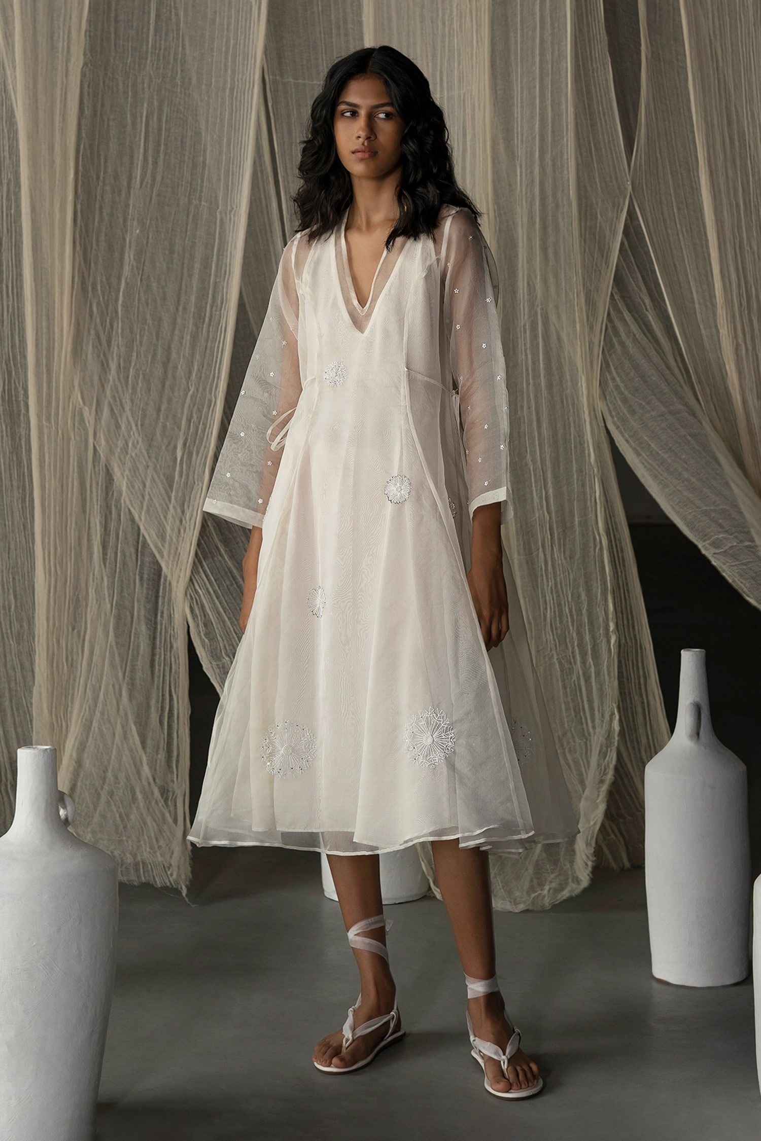 Buy Zoon Off White Placement Embroidered Dress Online | Aza Fashions