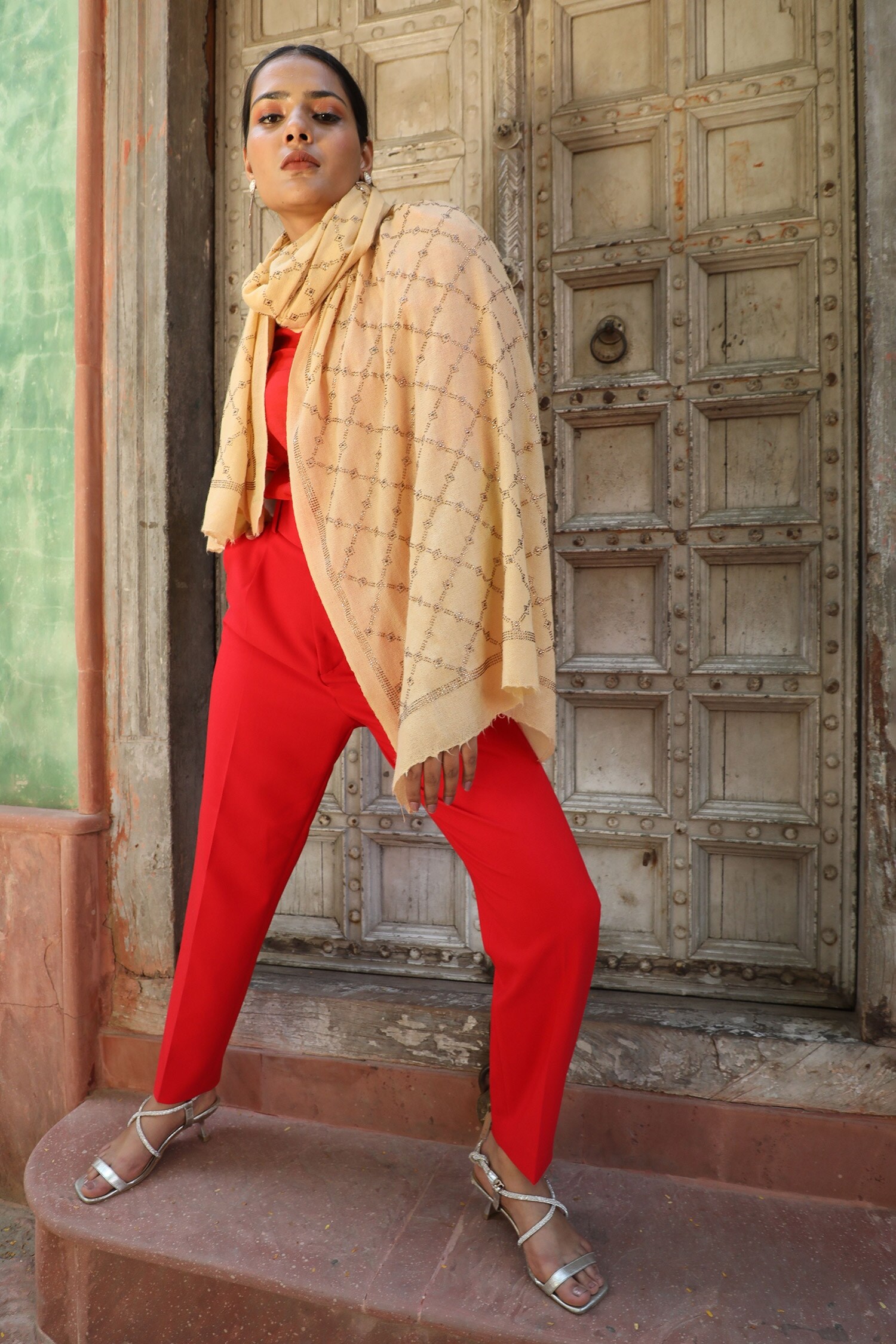 Buy Dusala Shawls Diagonal Stone Work Stole Online | Aza Fashions