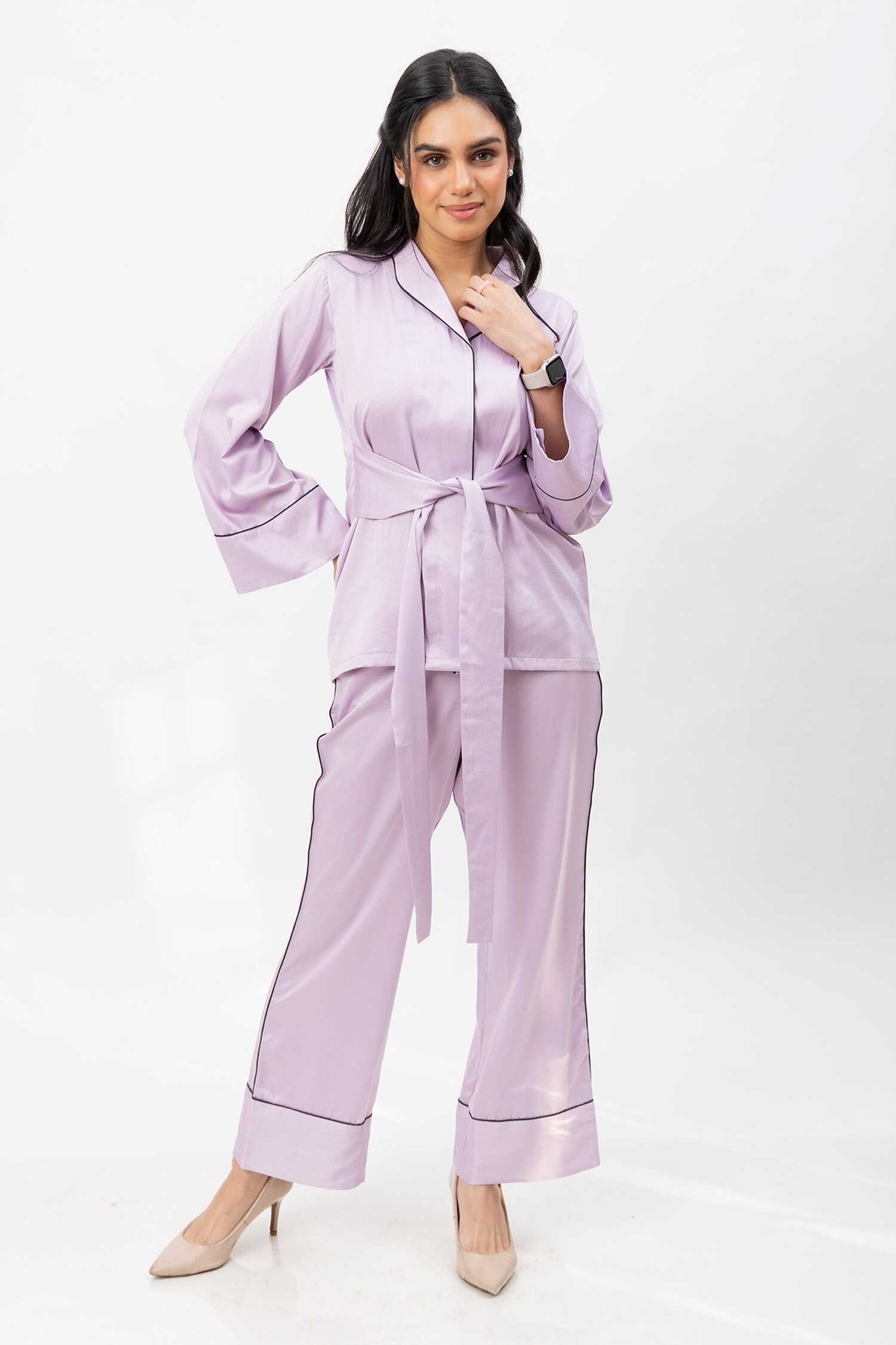 Buy Dawn And Dusk Purple Blooming Satin Shirt And Pyjama Set Online ...