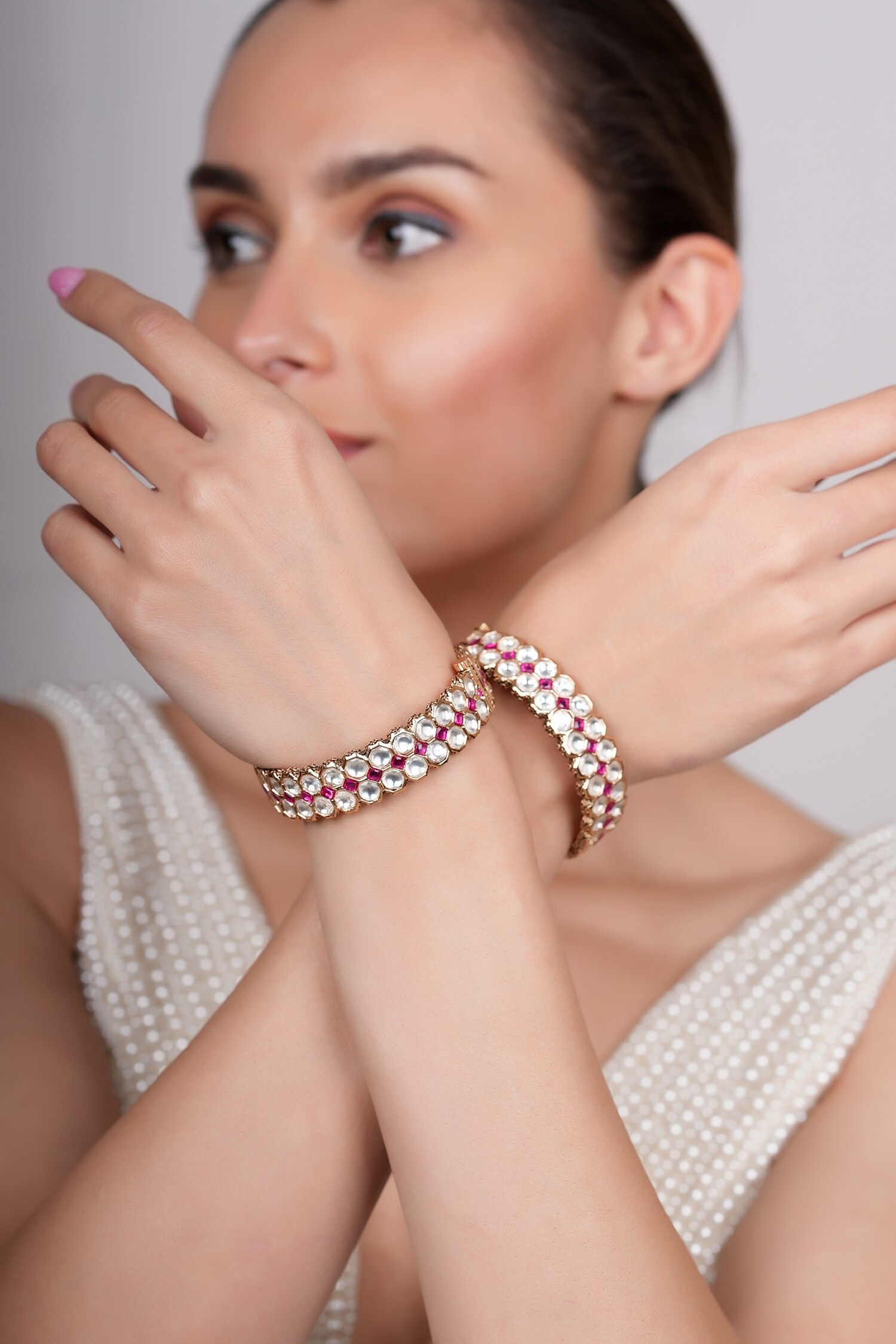 Buy Gold Plated Embellished Anaya Ruby Kadas - Set Of 2 by Ekathva ...