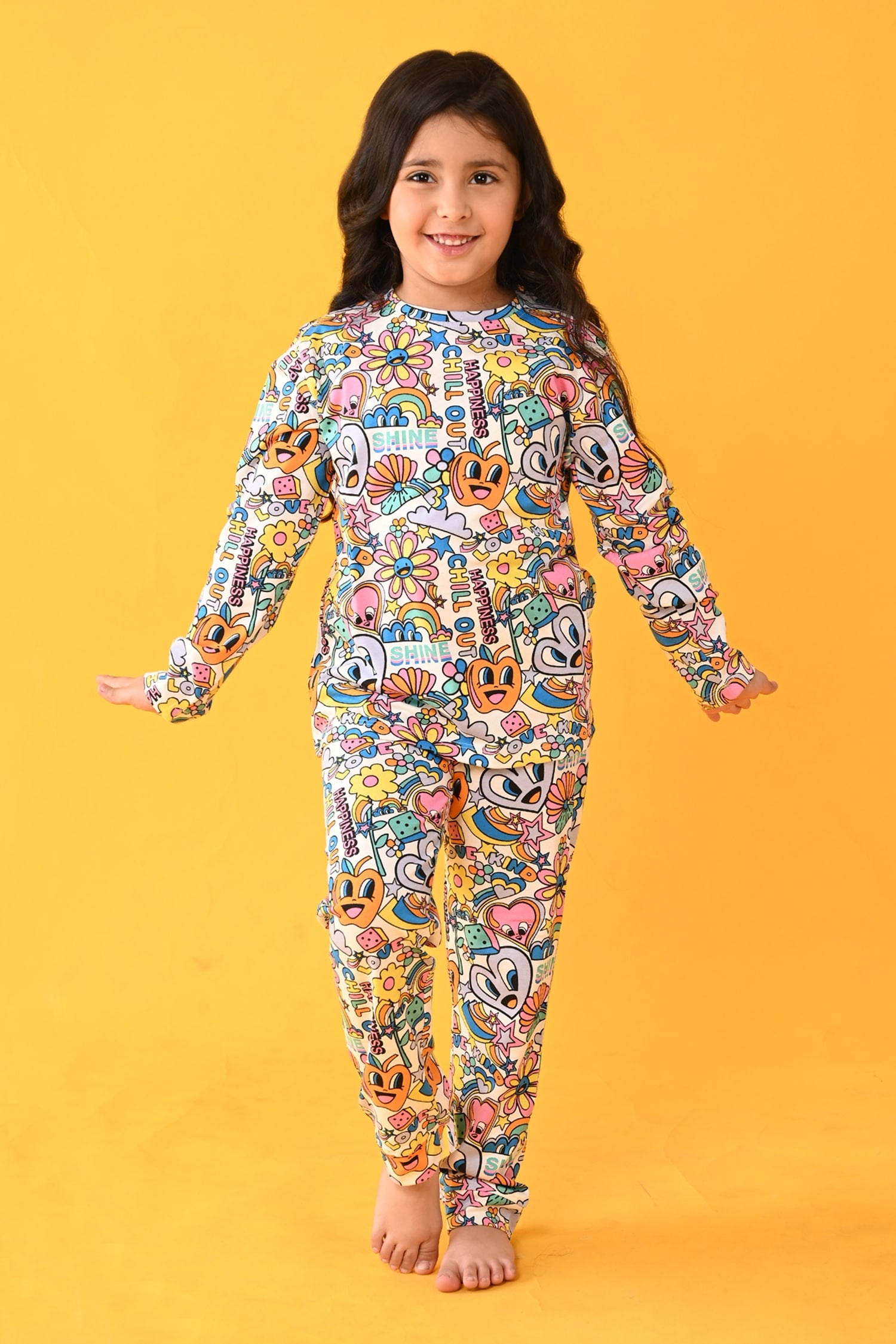 Buy White 100% Cotton Printed Chill Out Pyjama Set For Girls by ...