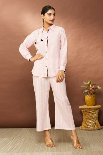 Buy Samyukta Singhania Pink Cotton Straight Pant Set Online | Aza Fashions
