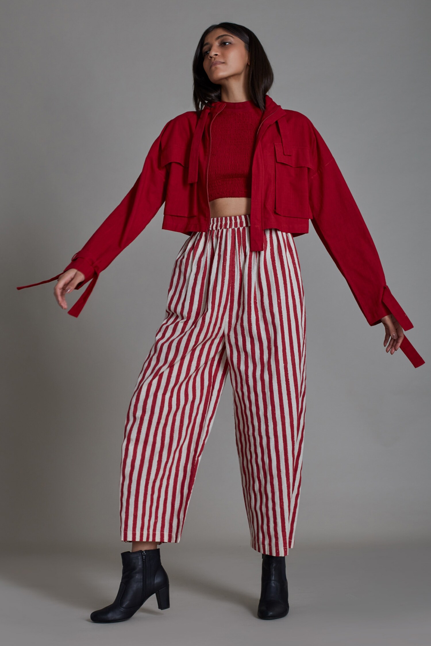 Buy Red 100% Cotton Open Cover Jacket And Pant Set For Women by MATI ...