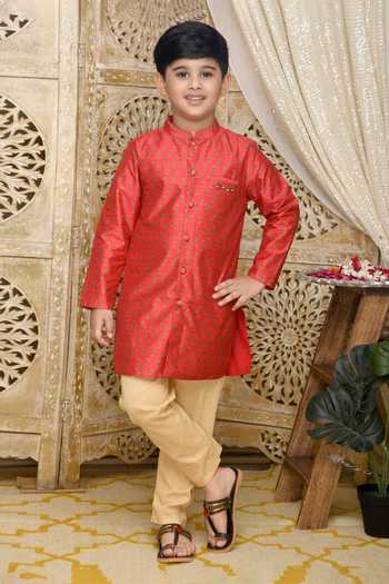 Buy Saka Designs Maroon Garden Pattern Achkan Set For Boys Online | Aza ...