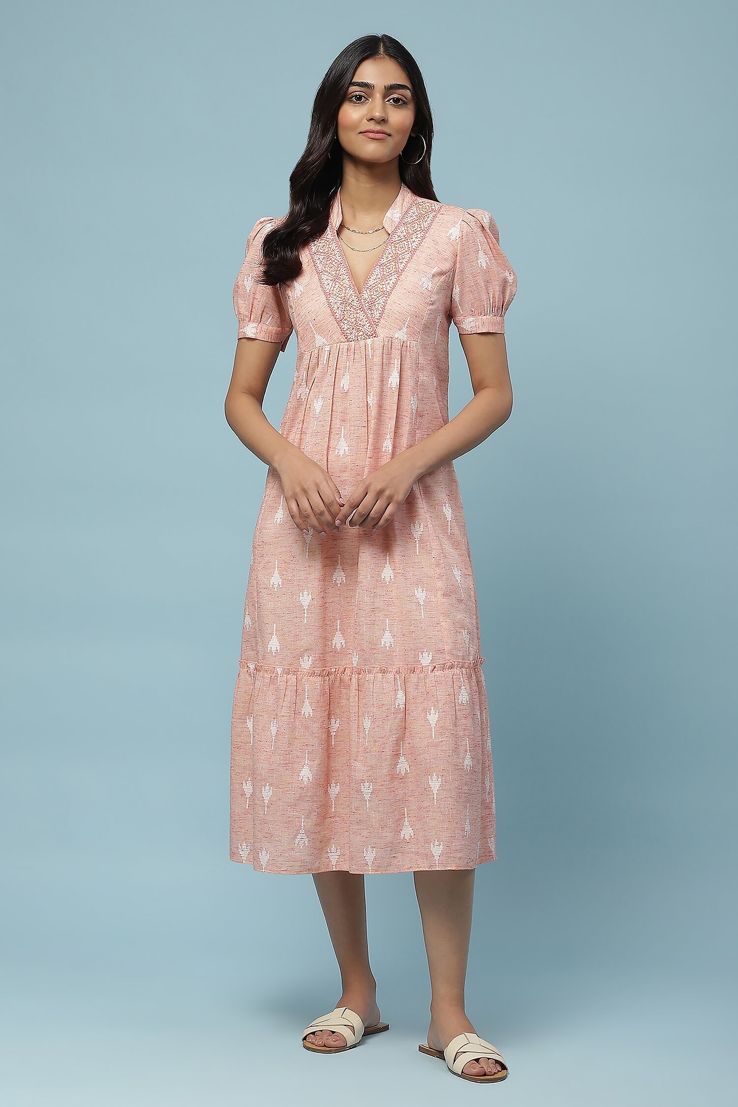 Buy Aarke Ritu Kumar Peach Polyester Geometric Pattern Puff Sleeve ...