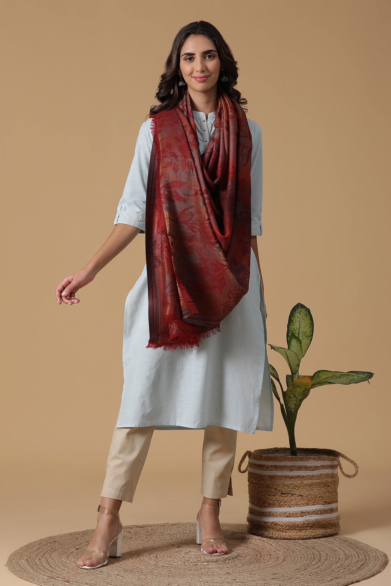 Buy Shingora Woven Ombre Floral Shawl Online | Aza Fashions