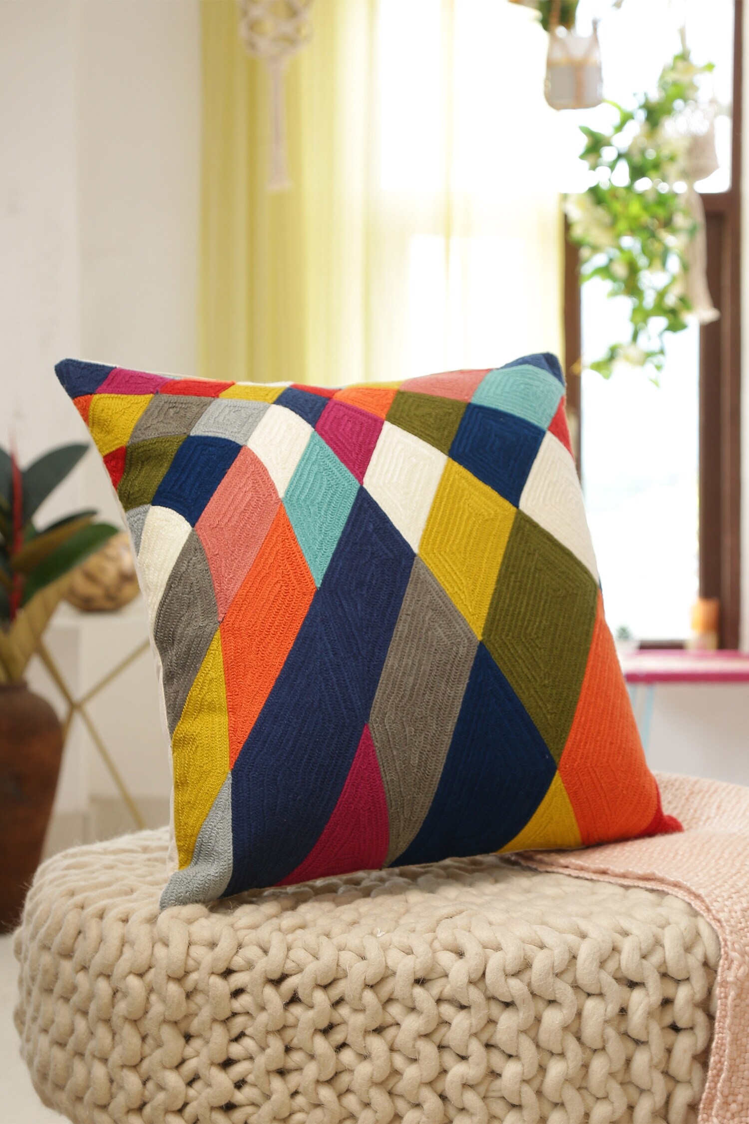 Buy Amoli Concepts Colorblock Cushion Cover Online | Aza Fashions