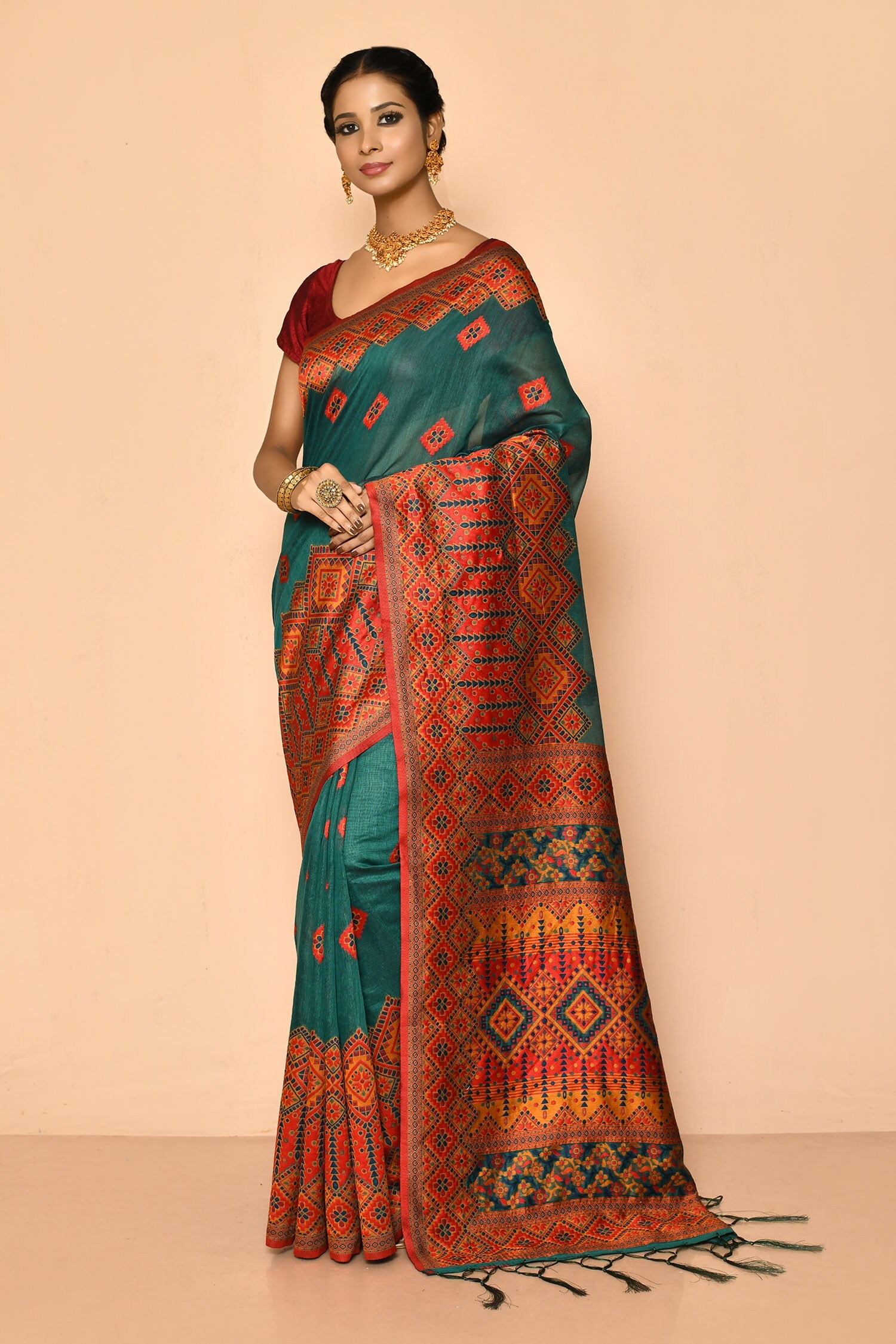 Buy Naintara Bajaj Green Cotton Woven Saree Online | Aza Fashions