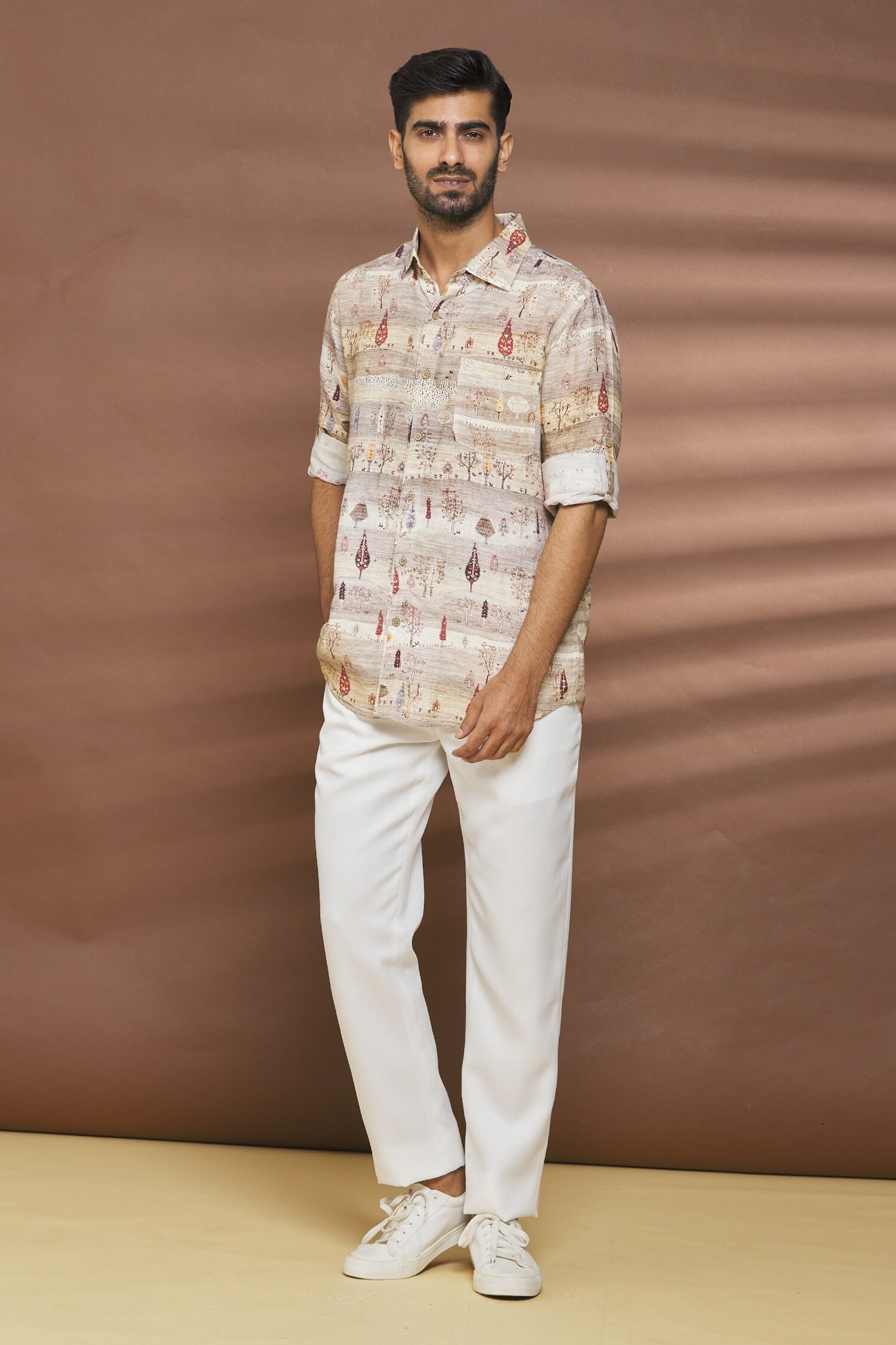 Buy Linen Bloom Multi Color Linen Landscape Print Shirt Online | Aza ...