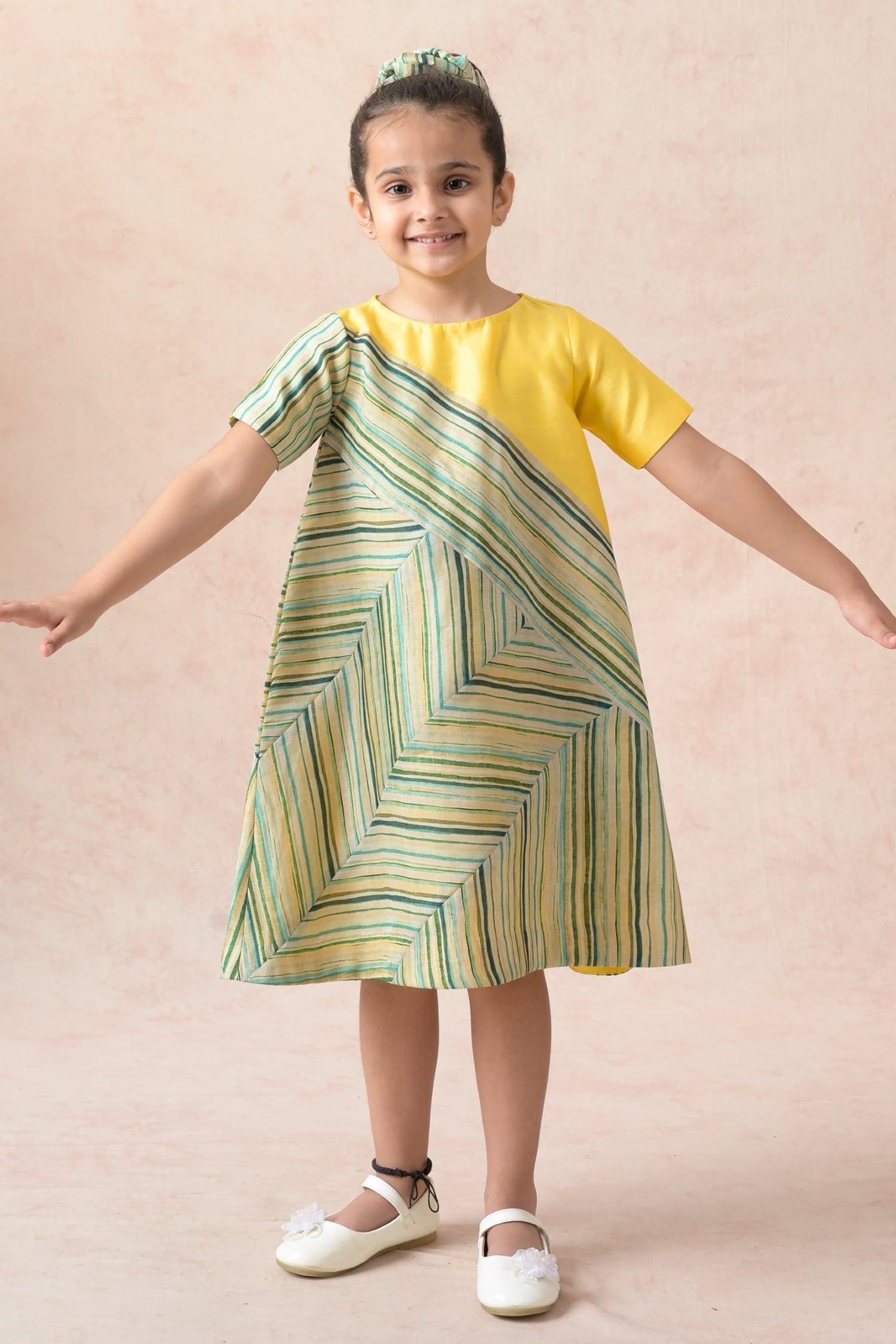 Buy Momkidsfashion Multi Color Side Stripe Print Panel Dress For Girls ...