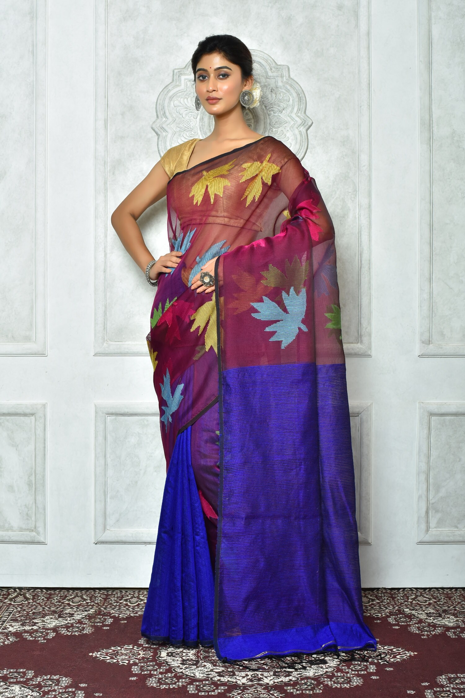 Buy Samyukta Singhania Multi Color Blended Matka Silk Leaf Motif ...