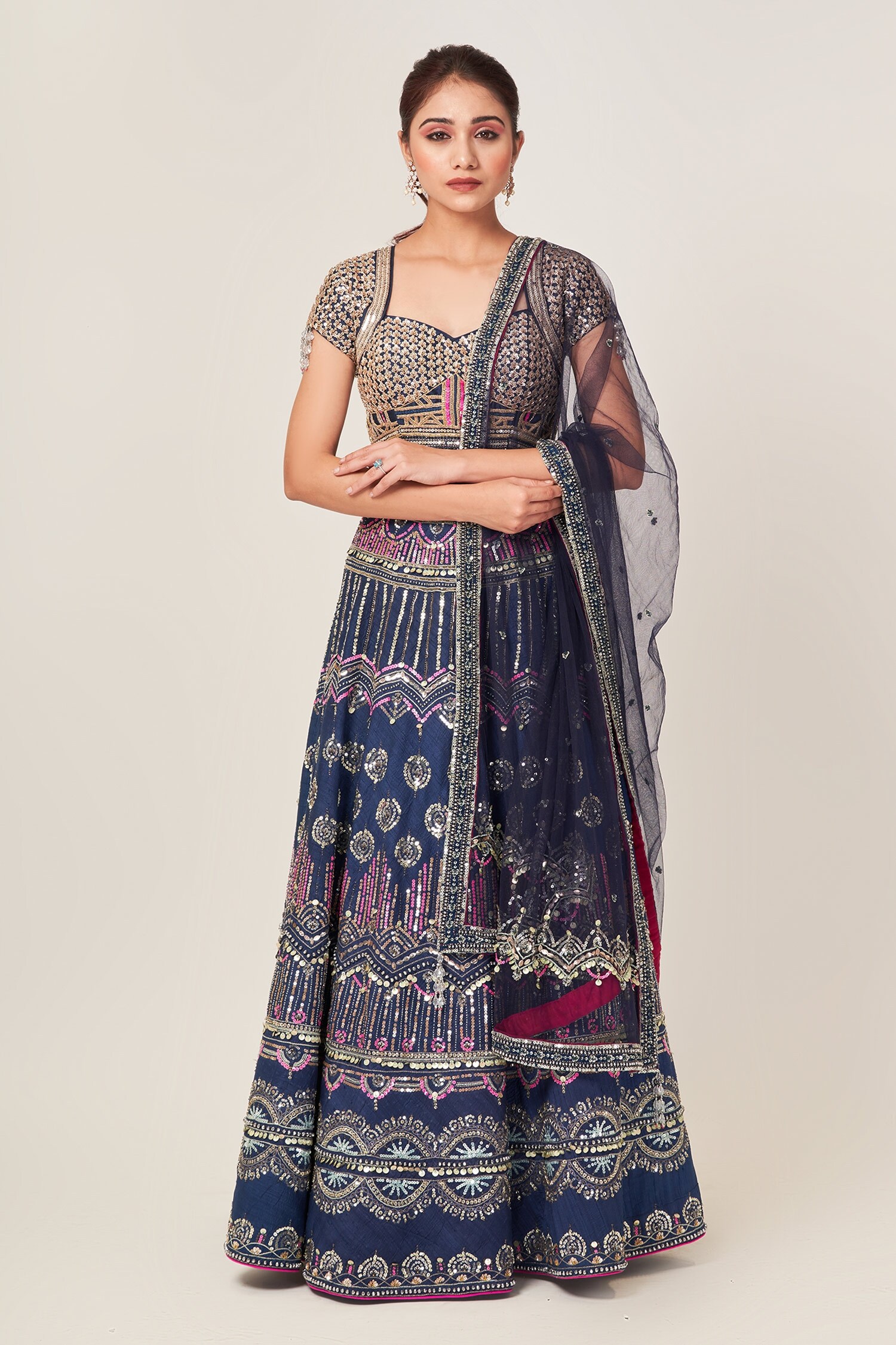 Buy Tamaraa By Tahani Blue Silk Ariel Cutdana And Sequin Embellished ...