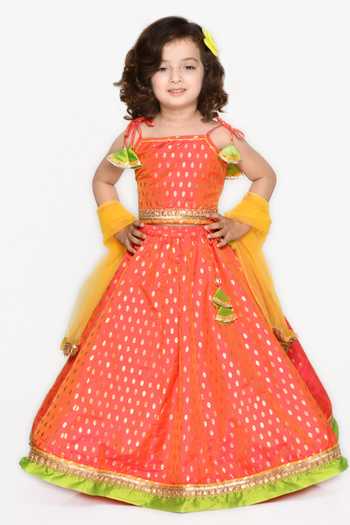 Buy Saka Designs Orange Floral Pattern Choli Lehenga Set For Girls ...
