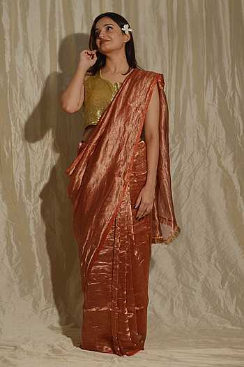Buy Red Tissue Fringe Palla Border Saree For Women by Studio Malang ...