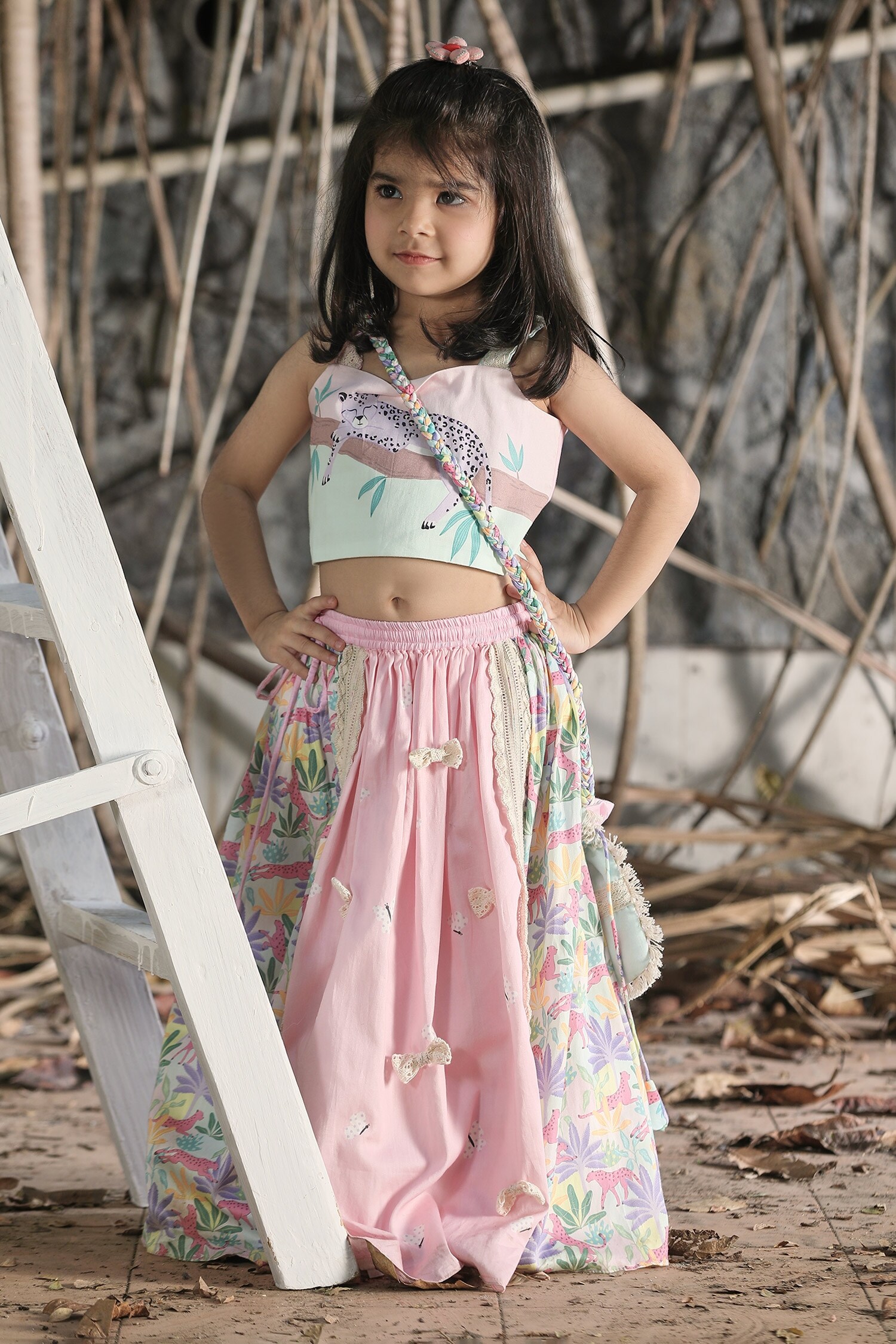 Buy Little Shiro Multi Color Lace Bow Lehenga Set For Girls Online ...
