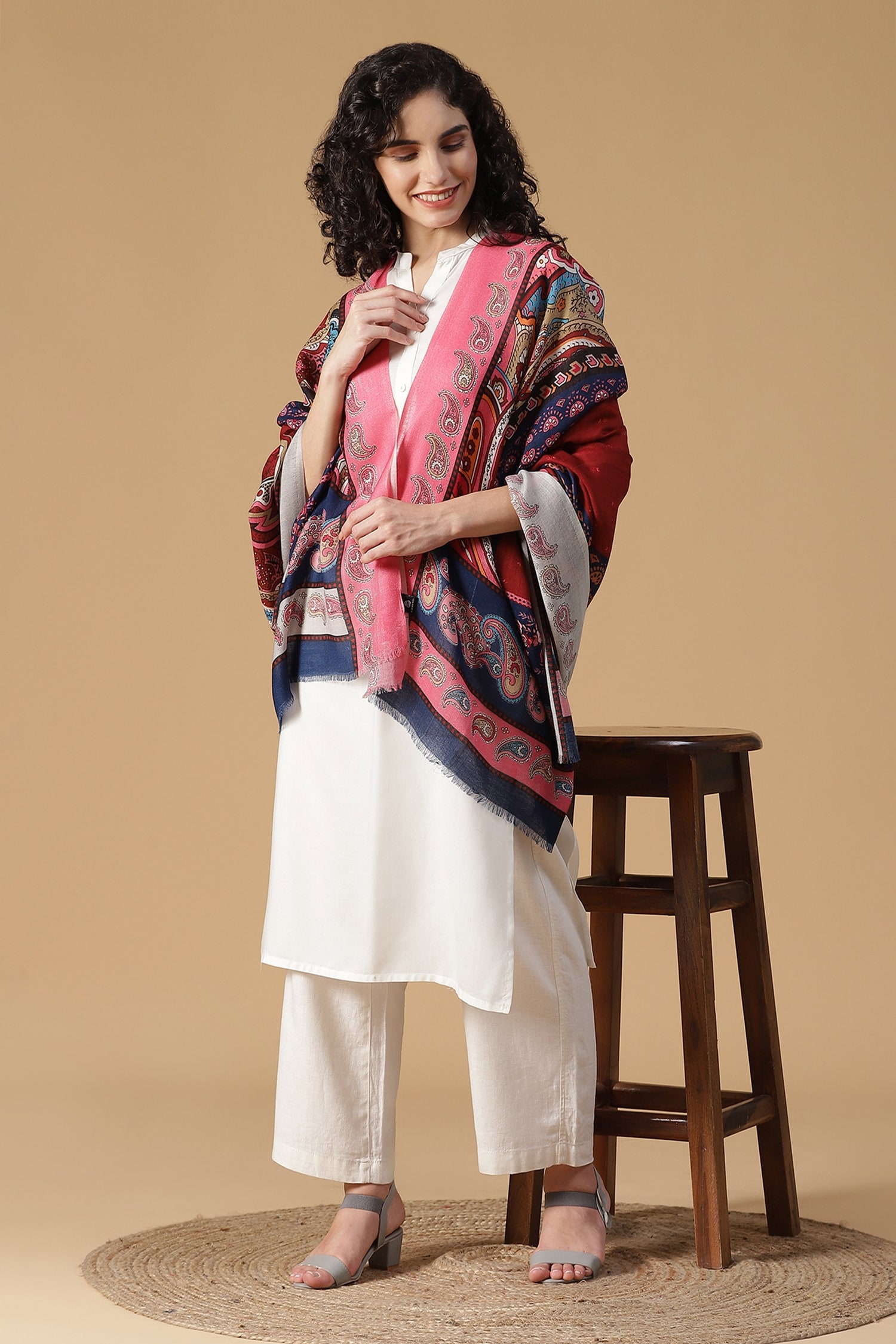 Buy Maroon Printed Paisley And Floral Shawl by SHINGORA Online at Aza ...