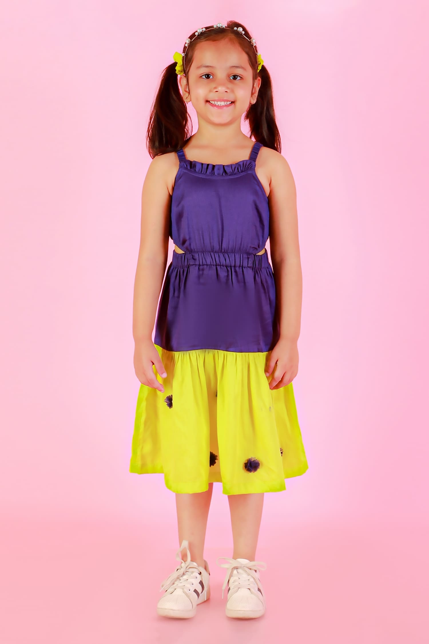 Buy Lil Drama Purple Ruffle Neck And 3d Flower Frock For Girls Online ...