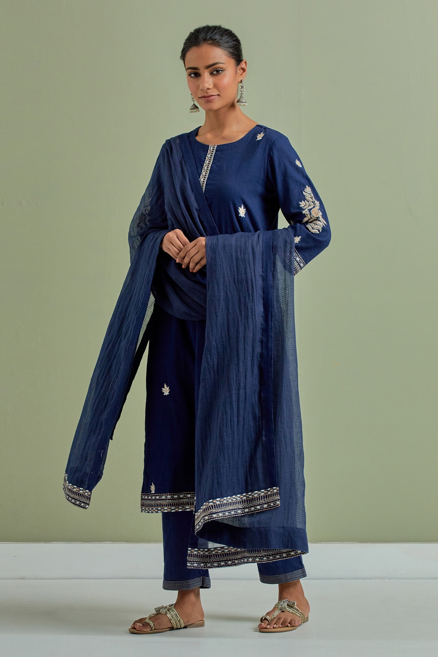 Buy Priya Chaudhary Blue Cotton Embroidered Kurta Pant Set Online | Aza ...