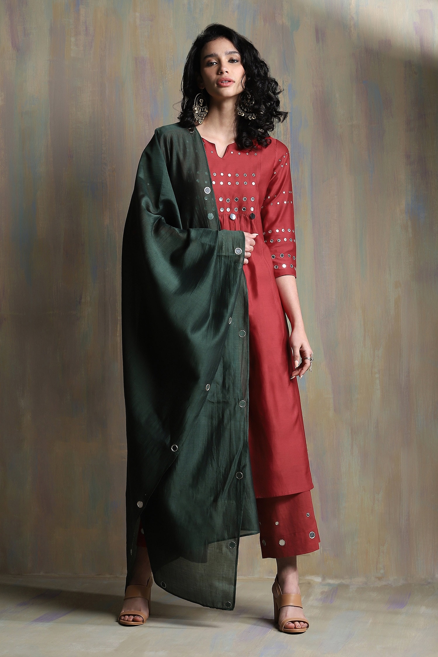 Buy Charkhee Embroidered Chanderi Kurta Palazzo Set Online | Aza Fashions
