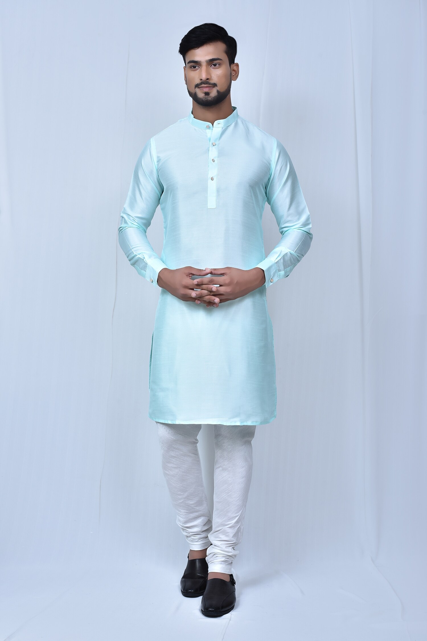 Buy Adara Khan Blue Art Silk Solid Kurta Set Online | Aza Fashions