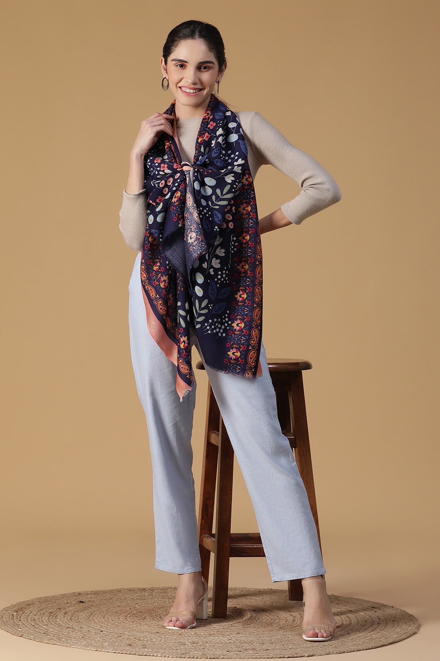 Buy Blue Printed Floral And Paisley Stole by SHINGORA Online at Aza ...