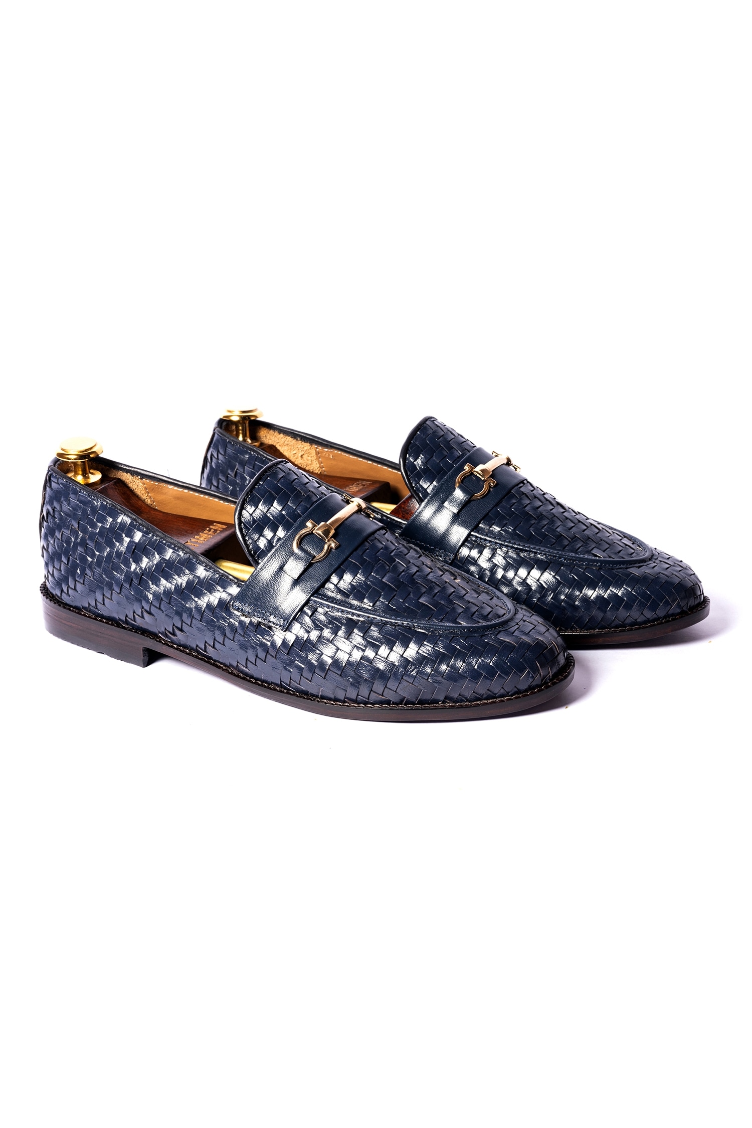 Buy Blue Leather Bloven Horsebit Shoes For Men by Artimen Online at Aza ...