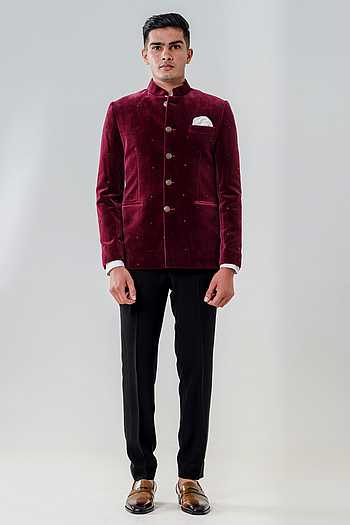Buy Amrit Dawani Maroon Velvet Scattered Cutdana Embroidered Jodhpuri ...