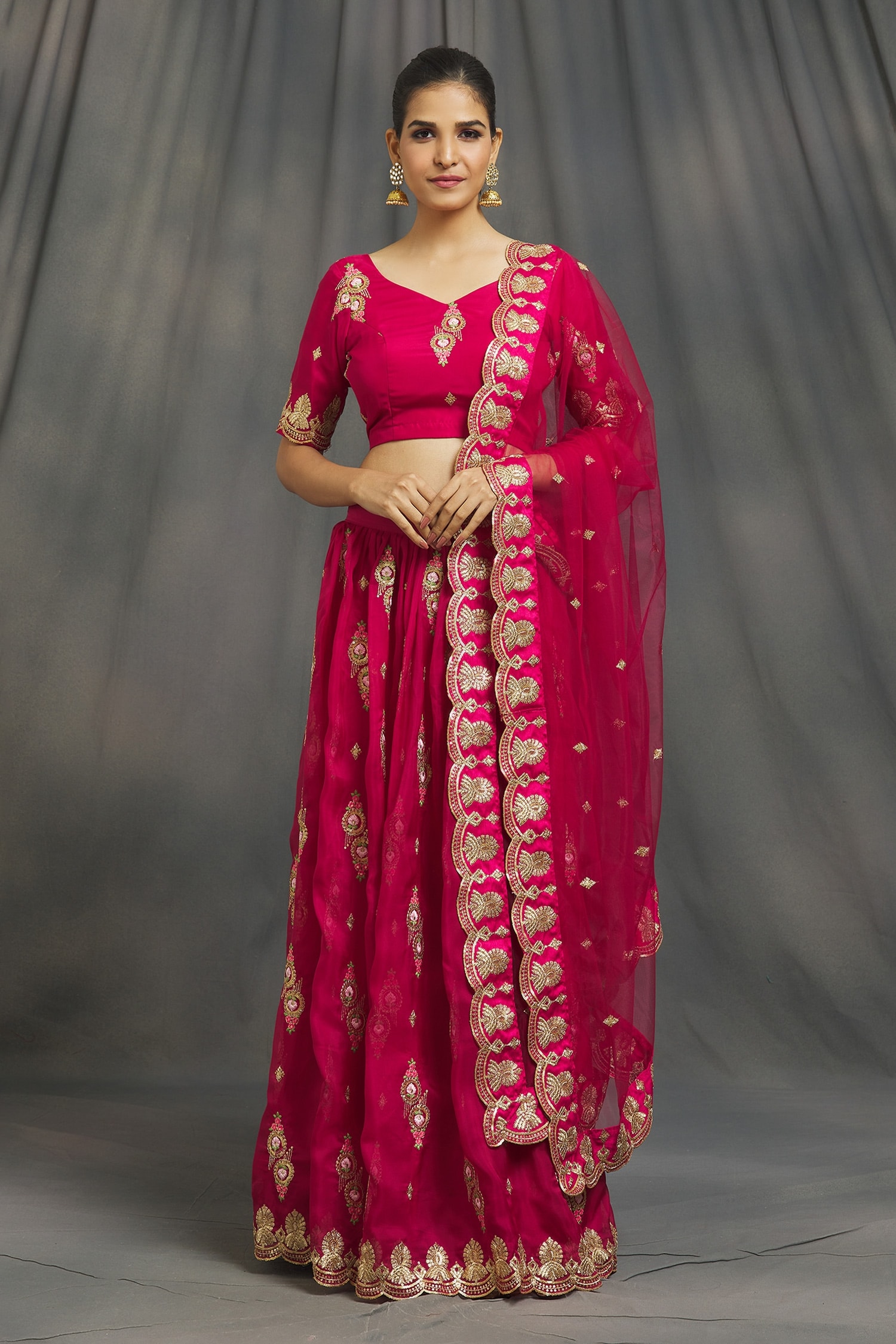 Buy Naintara Bajaj Pink Premium Organza Thread Embroidered Blouse ...