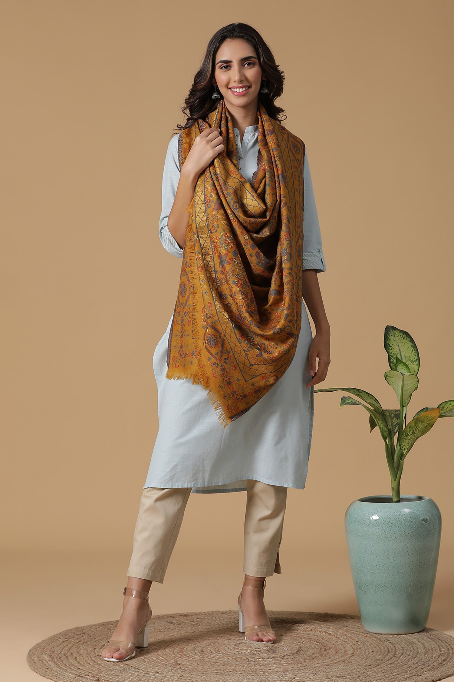 Buy Yellow Woven Floral Kani Pattern Shawl by SHINGORA Online at Aza ...