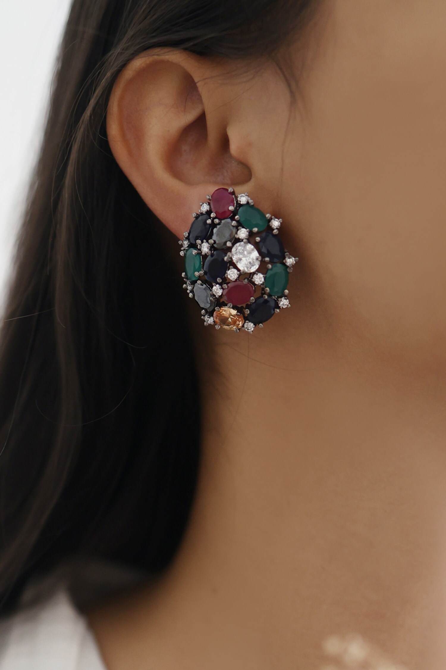 Buy Phiroza Shrim Natural Stone Stud Earrings Online | Aza Fashions