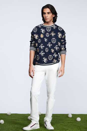 Buy Blue Poly Blend Embellished Sncc Logos Sweatshirt For Men by S&N by ...