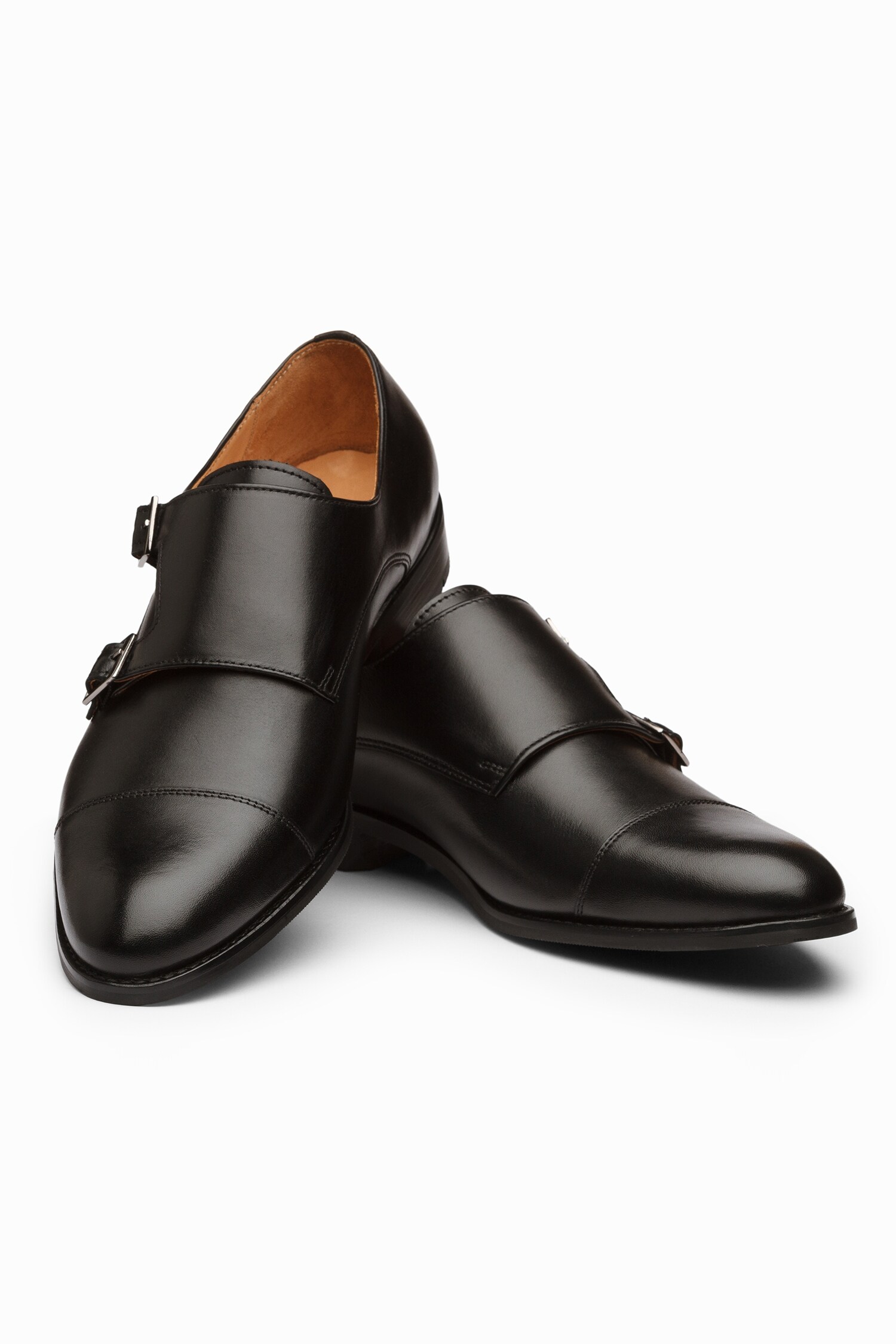 Buy dapper Shoes Black Leather Toe Cap Double Monk Strap Shoes Online ...