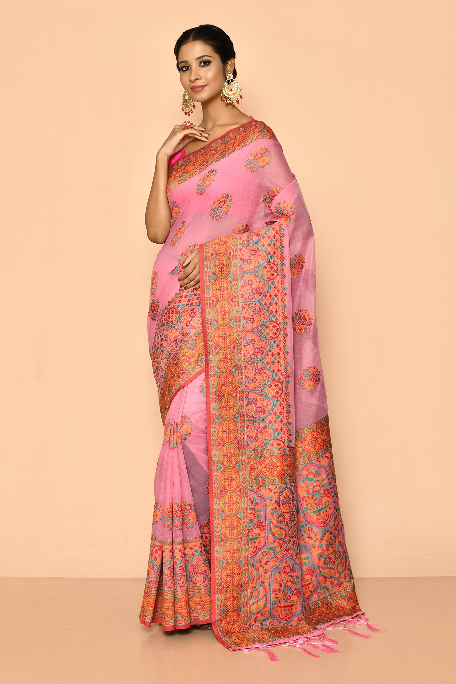 Buy Naintara Bajaj Pink Cotton Patterned Saree Online | Aza Fashions