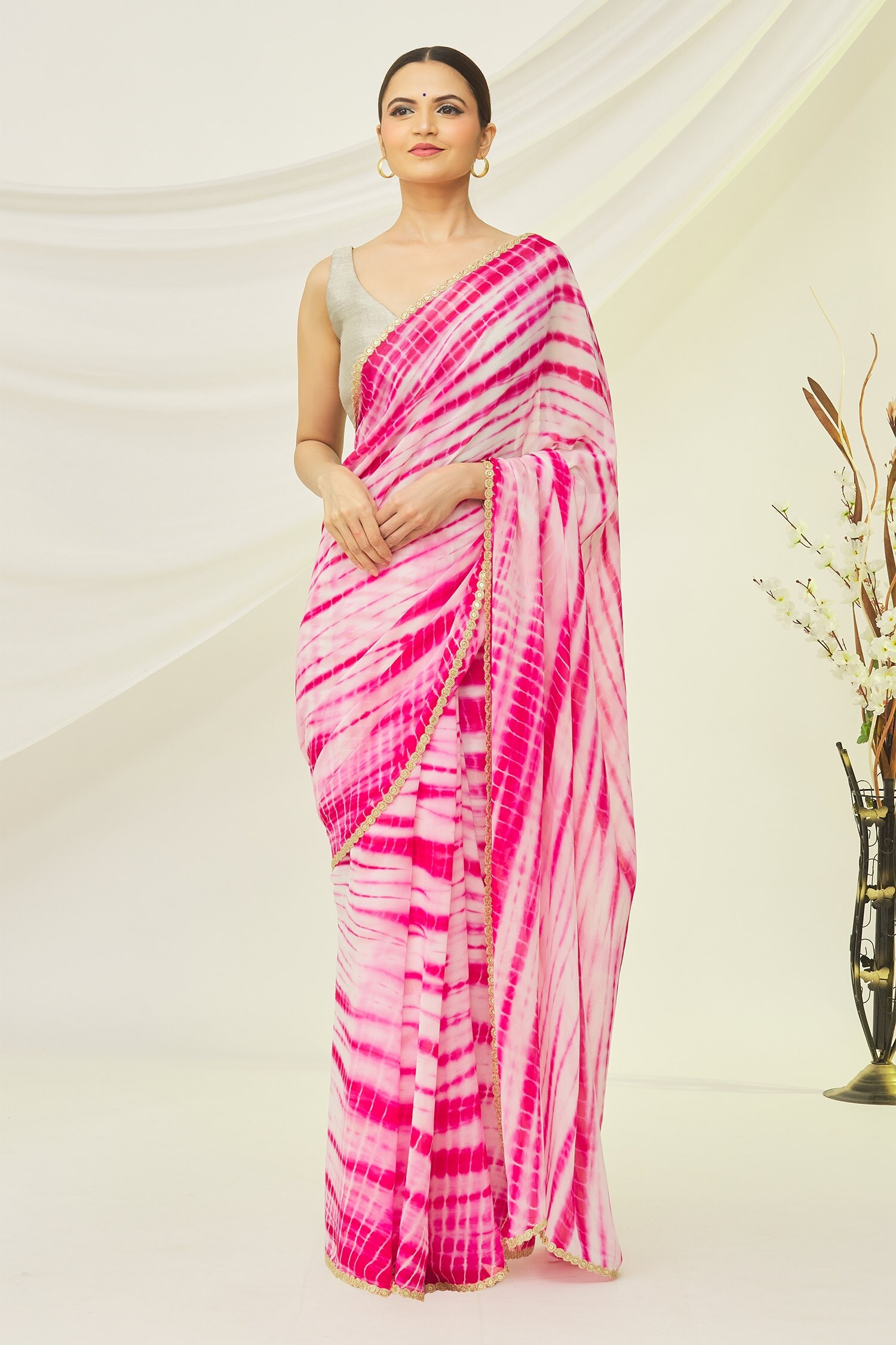 Buy Naintara Bajaj Pink Georgette Shibori Print Saree Online | Aza Fashions