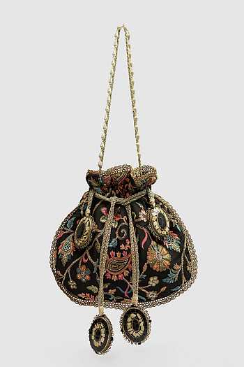 Buy Rabani & Rakha Resham Thread Embroidered Potli Bag Online | Aza ...