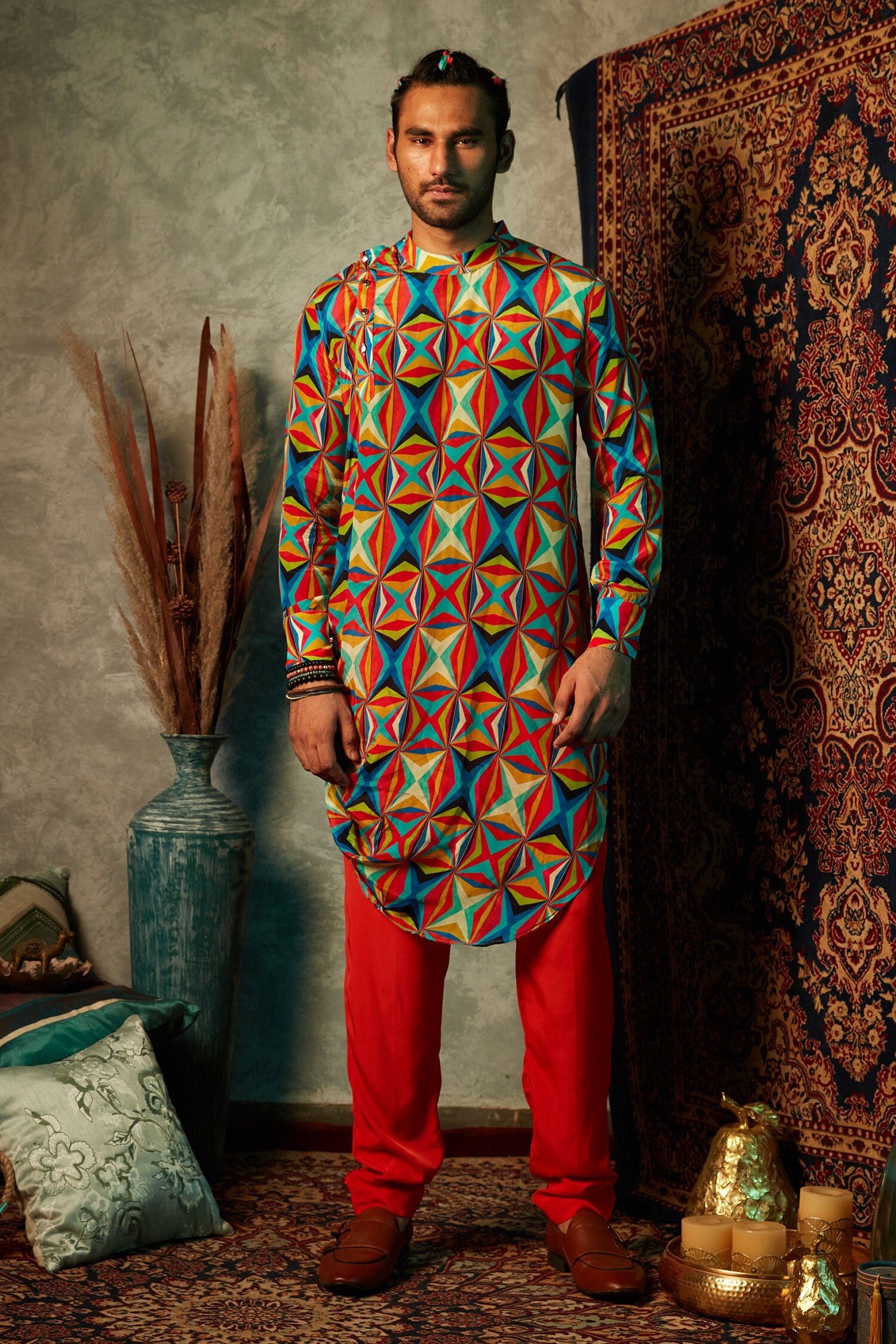 Buy Eshaa Amiin Multi Color Viscose Crepe Big Square Print Kurta Online ...