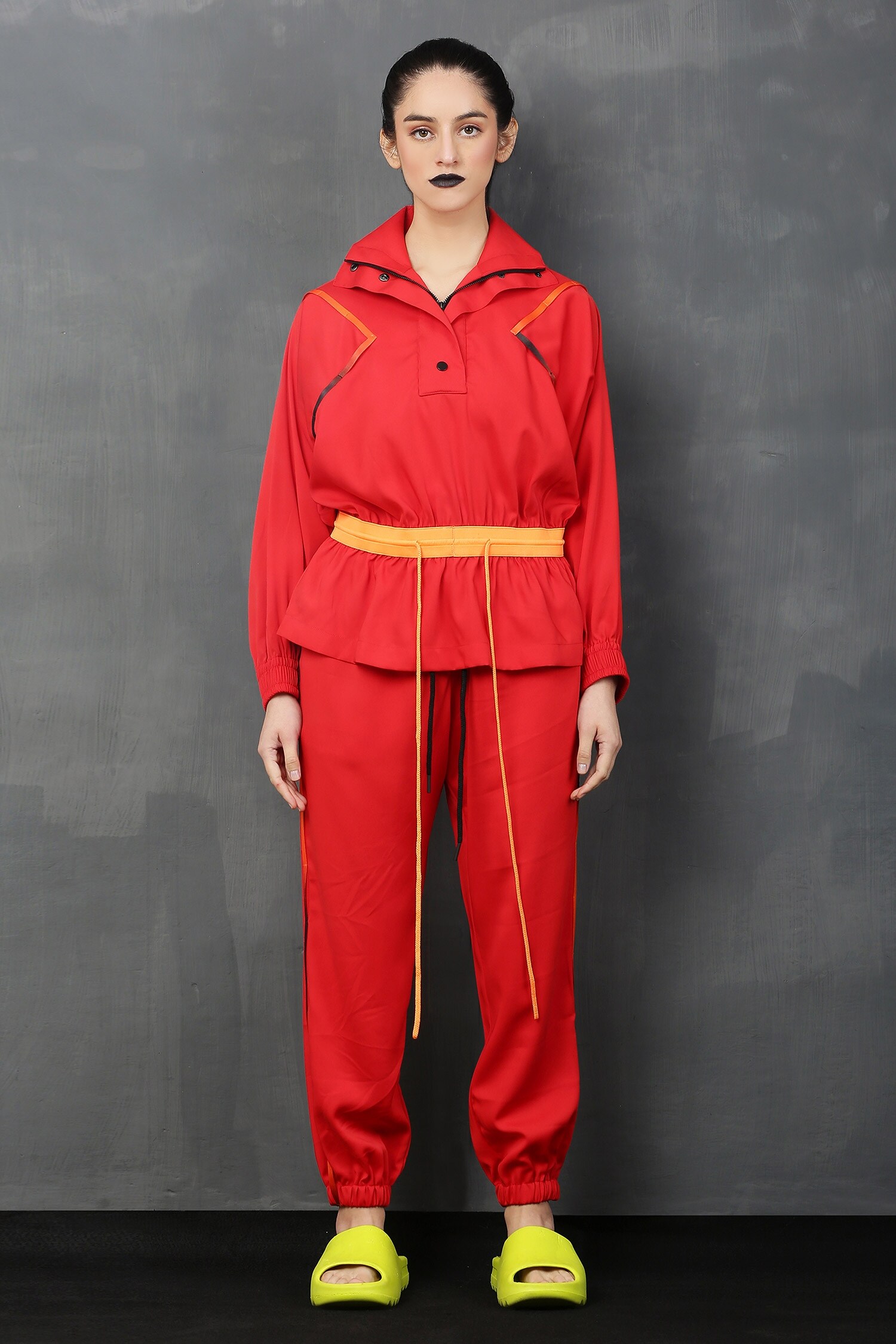 Buy I am Trouble by KC Red Moss Crepe Lace Work Top And Pant Set Online ...