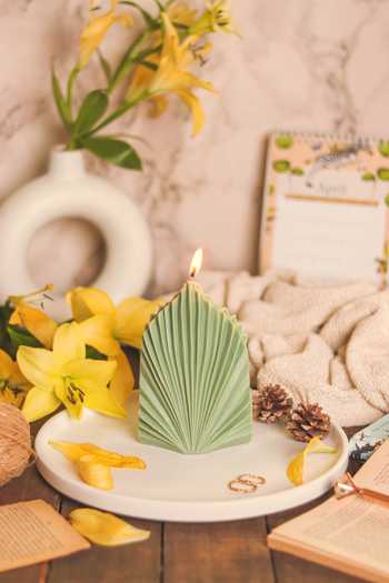 Buy The Artsy Barrel Palm Leaf Natural Soy Candle Online | Aza Fashions