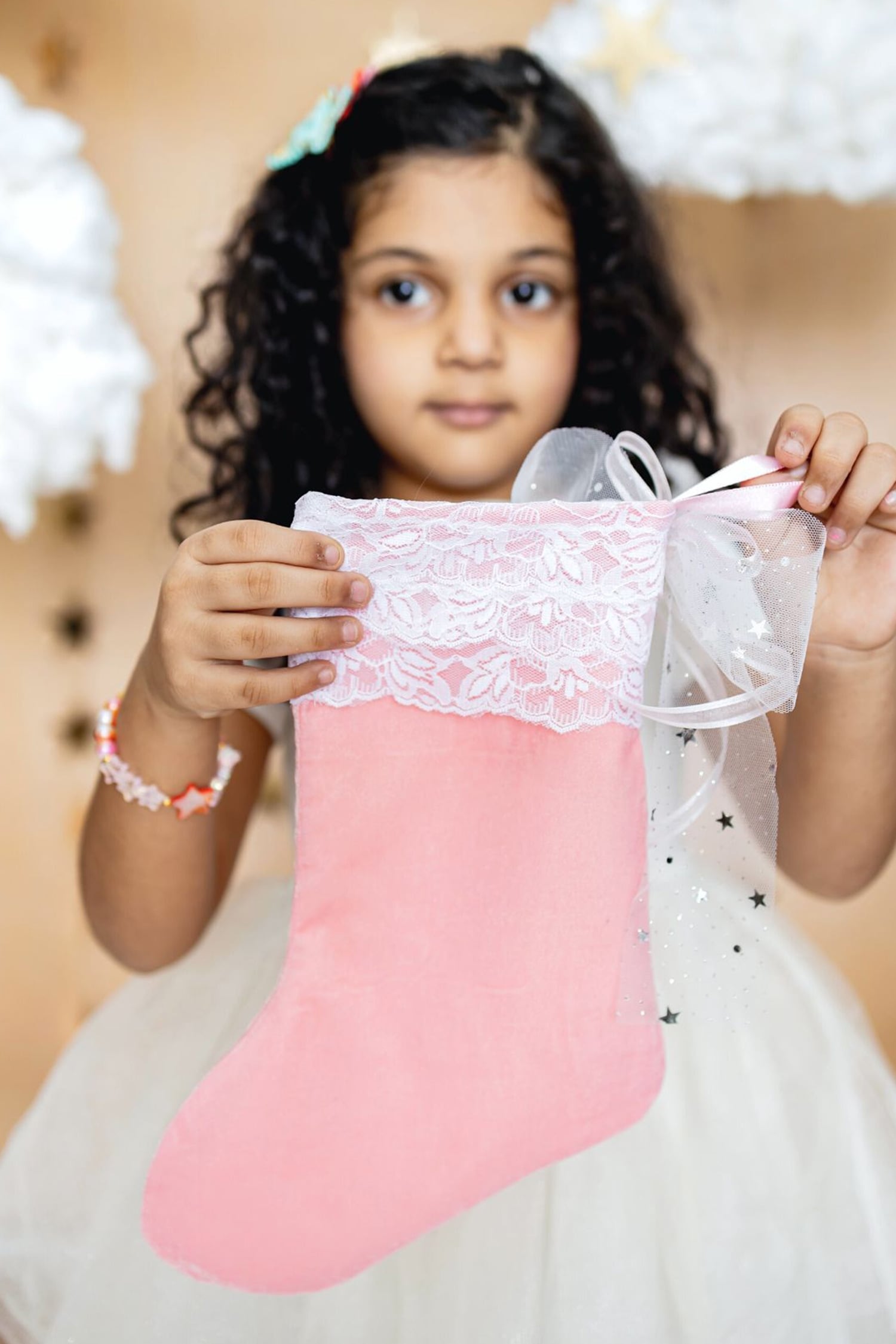 Buy Pink Lace Trim Velvet Stocking by The Peach Street Online at Aza ...