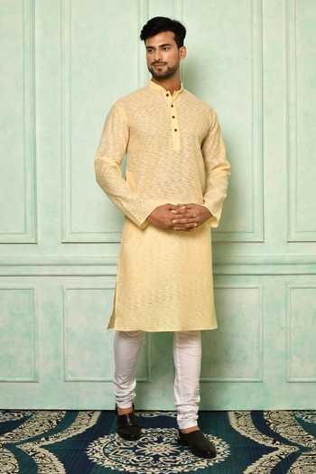 Buy Peach Cotton Solid Straight Kurta For Men by Nazaakat by Samara ...