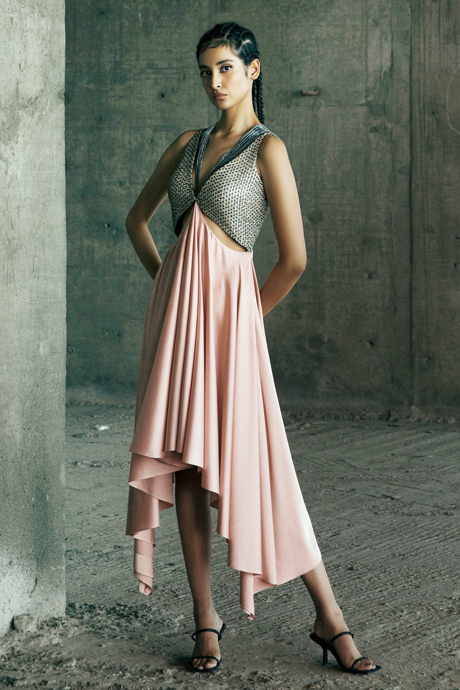 Buy AKHL Pink Satin Angular Fall Dress Online | Aza Fashions