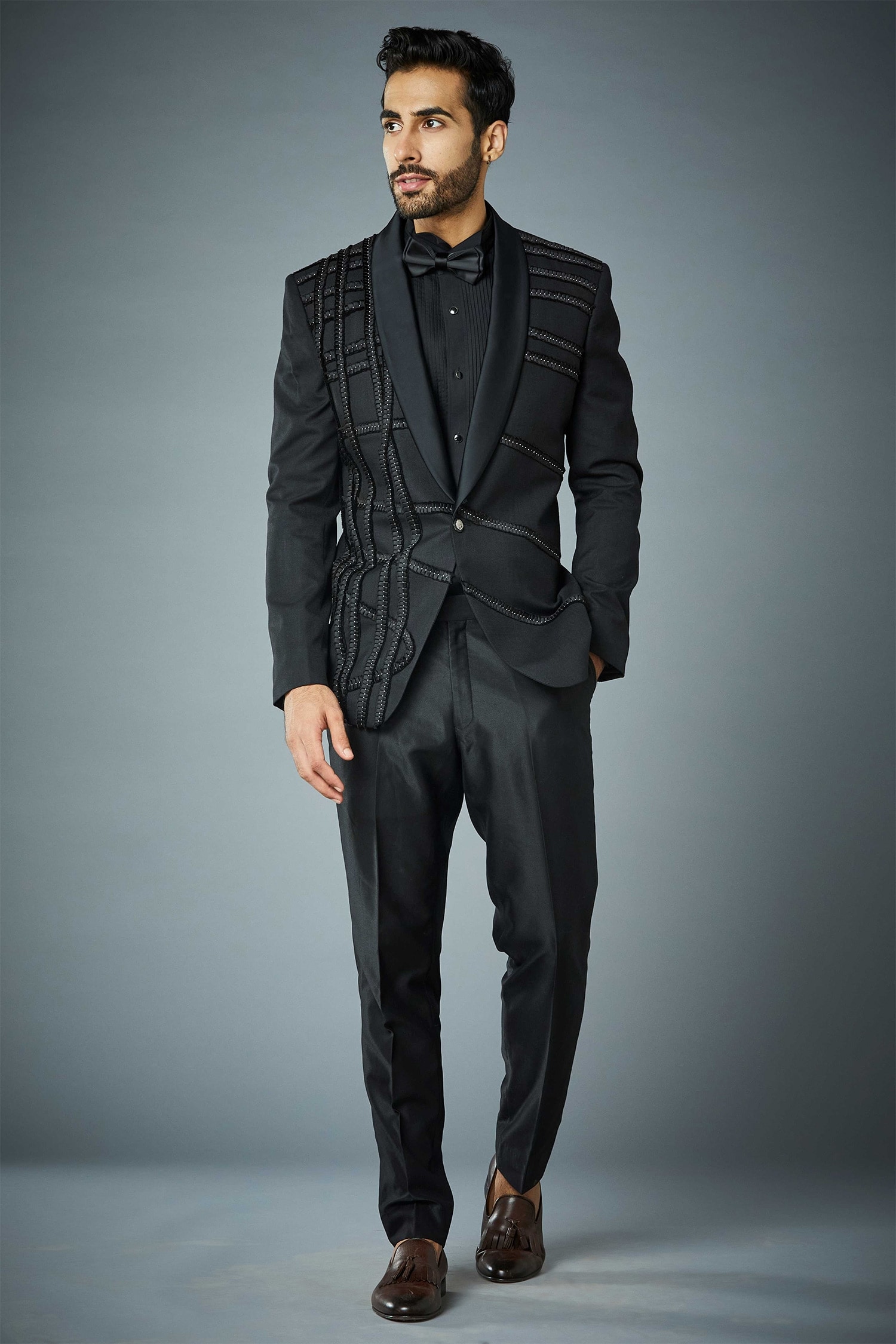 Buy Gargee Designers Black Polyester Stud Ruffle Tuxedo Set Online ...