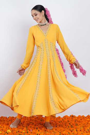 Buy Rashi Jain Yellow Viscose Georgette Suraj Embroidered Anarkali Set ...